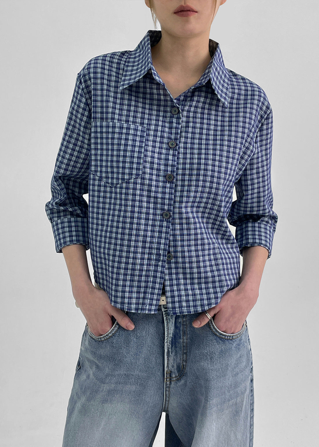 Tyrom Semi Crop 3/4 Sleeve Check Shirt – BLACKUP