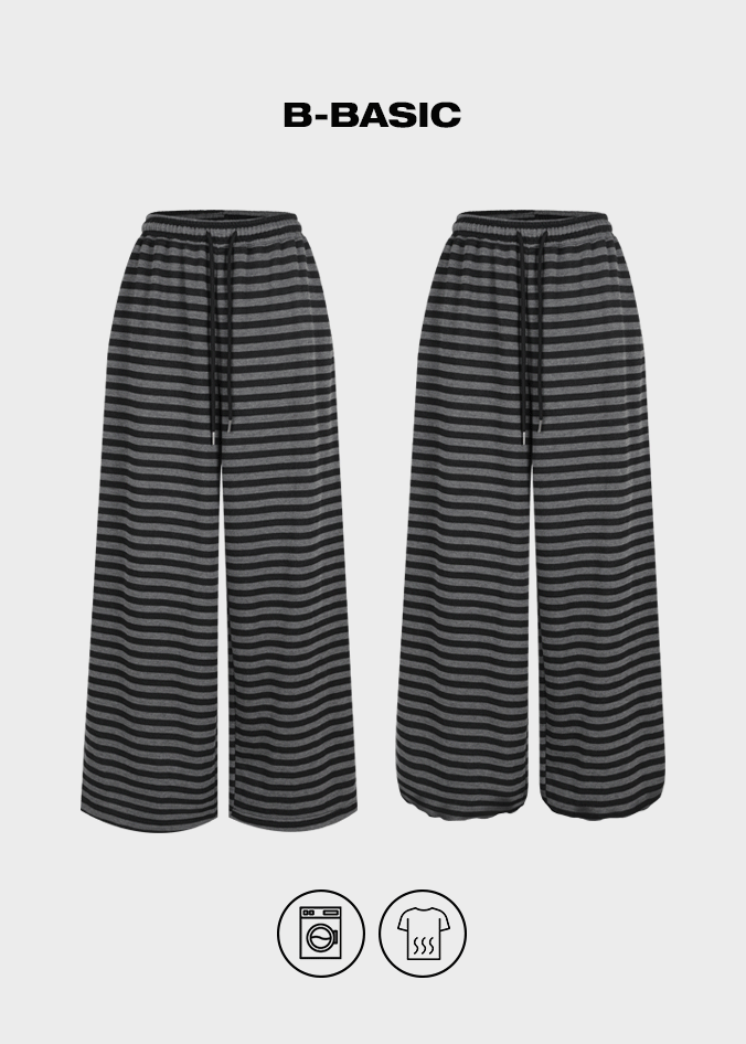 [B-BASIC] Stripe Banding Pants – BLACKUP
