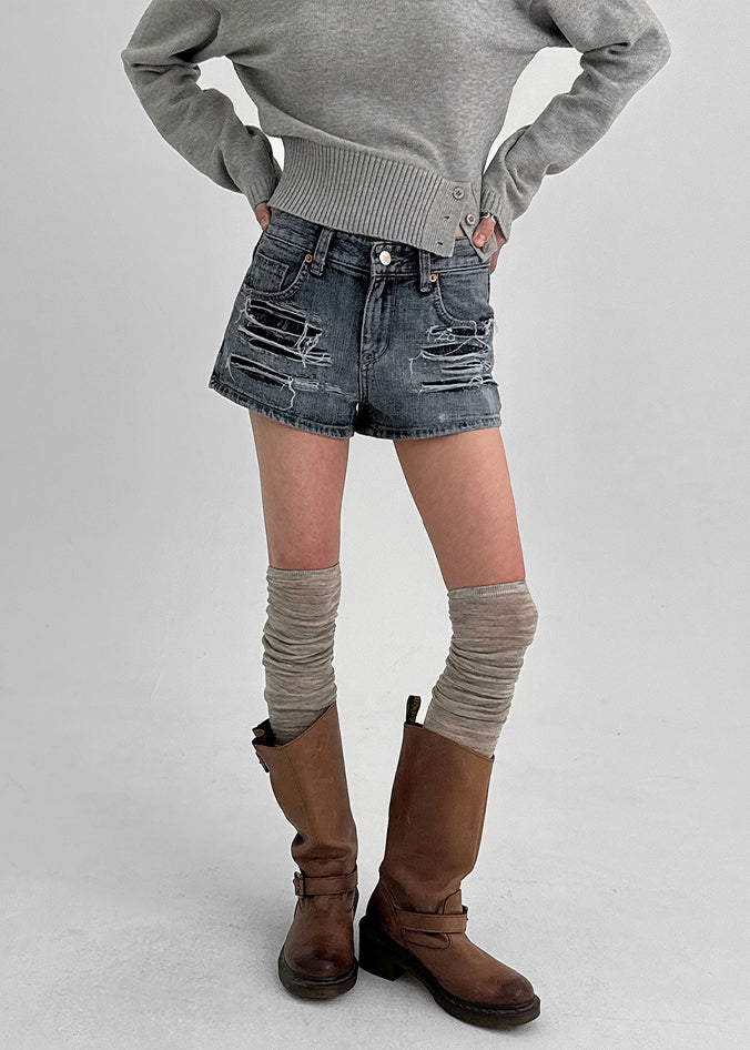 Lanq Damaged Denim Shorts – BLACKUP