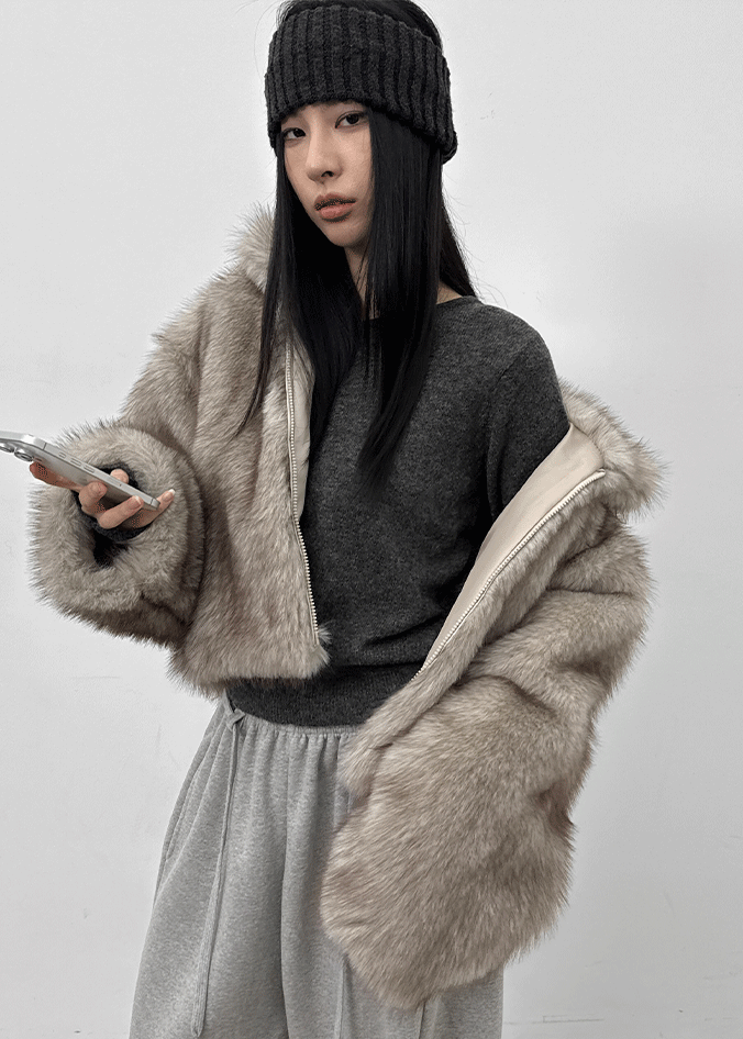 Ashmi Kara Zip-up Fur Jacket – BLACKUP